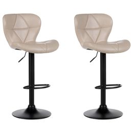 Beliani BARHOCKER 2er-Set Kunstleder hellbeige/schwarz h&ouml;henverstellbar Valetta