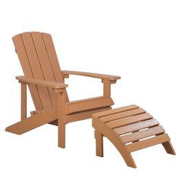 Beliani GARTENSTUHL mit Fu&szlig;hocker Kunstholz hellbraun Adirondack