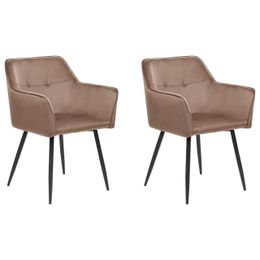 Beliani ESSZIMMERSTUHL 2er-Set Samtstoff Braun Jasmin