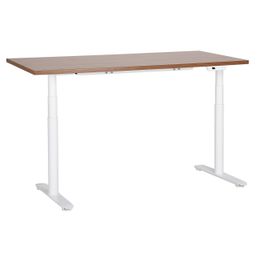Beliani SCHREIBTISCH braunwei&szlig; 160/72 cm elektrisch h&ouml;henverstellbar Destin IV