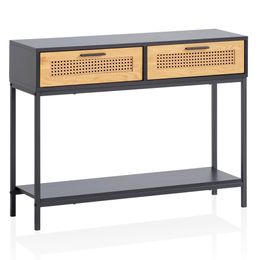 KADIMA DESIGN KONSOLENTISCH &ndash; Schwarz, 100x30x75 cm, mit Wiener Geflecht, Schubladen und Ablage