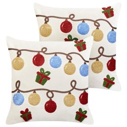 Beliani DEKOKISSEN 2er-Set Cremewei&szlig; 45/45 cm Palmier