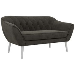 2-SITZER-SOFA PIRS - Dunkelgrau Velvet - Wei&szlig;e Beine