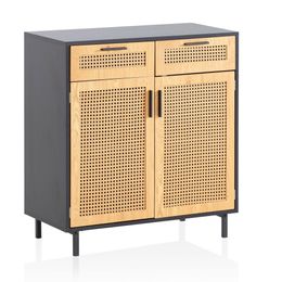 KADIMA DESIGN SIDEBOARD &ndash; Schwarz, 80x86,5x40 cm, mit Wiener Geflecht, 2 T&uuml;ren, Schubladen, hoch