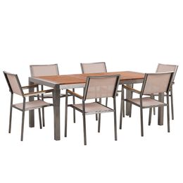 Beliani GARTENM&Ouml;BEL-SET 6-Sitzer Eukalyptusholz Textilbespannung beige Grosseto