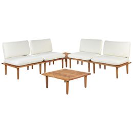 Beliani 4-SITZER LOUNGE SET zertifiziertes Akazienholz hellbraun modular Auflagen cremewei&szlig; Frascati