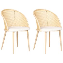 Beliani ESSZIMMERSTUHL 2er-Set Metall heller Holzfarbton/beige Cornell