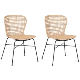 Beliani RATTANSTUHL 2er-Set Rattan Beige Elfros