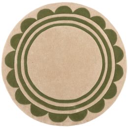 KADIMA DESIGN WOLLTEPPICH WENSUM, mit grafischem Muster mit Rahmen, Gr&uuml;n-Beige, &Oslash; 120 cm