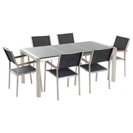 Beliani GARTENM&Ouml;BEL SET 6-Sitzer Granit grau poliert Textilbespannung Grosseto