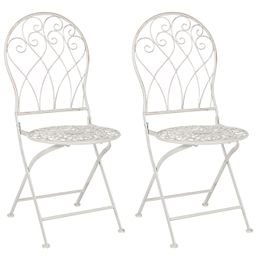 Beliani GARTENSTUHL 2er-Set Metall cremewei&szlig; Stiffe