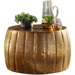 KADIMA DESIGN COUCHTISCH LIMENTRA im orientalischen Stil aus strukturiertem Aluminium, Gold 60x60x36 cm