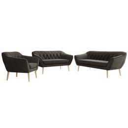 SITZGARNITUR PIRS 3+2+1 - Dunkelgrau Velvet - Holzbeine