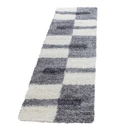 KADIMA DESIGN HOCHFLORTEPPICH WERFEN, kariert, Hellgrau, 80 x 250 cm