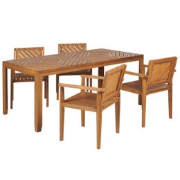 Beliani GARTENM&Ouml;BEL SET 4-Sitzer Akazienholz hellbraun Baratti