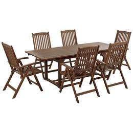 Beliani GARTENM&Ouml;BEL SET 6-Sitzer Akazienholz dunkelbraun Amantea