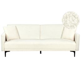 Beliani 3-SITZER-SCHLAFSOFA Boucl&eacute; cremewei&szlig;/schwarz Lucan