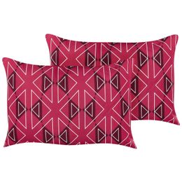 Beliani GARTENKISSEN 2er-Set geometrischem Muster rosa 40/60 cm Mezzano