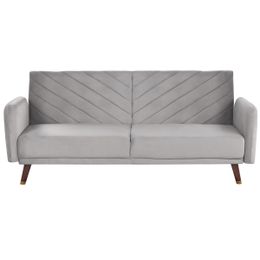 Beliani 3-SITZER-SCHLAFSOFA Samtstoff Hellgrau Senja