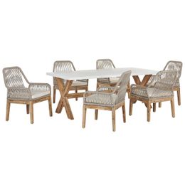 Beliani GARTENM&Ouml;BEL SET 6-Sitzer Faserzement 200/100 cm wei&szlig;/beige Olbia