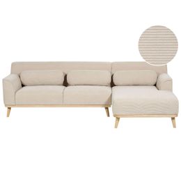 Beliani 3-SITZER-ECKSOFA Cord hellbeige rechtsseitig Simos