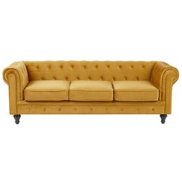 Beliani 3-SITZER-SOFA Samtstoff Senfgelb Chesterfield