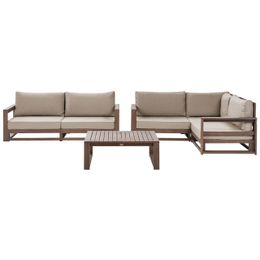 Beliani 4-SITZER LOUNGE SET zertifiziertes Holz dunkelbraun Auflagen taupe Timor II