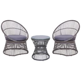Beliani BALKONSET 2-Sitzer Rattan taupe Auflagen dunkelgrau Mesyna