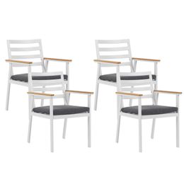 Beliani GARTENSTUHL 4er-Set Aluminium wei&szlig; Auflagen grau Cavoli