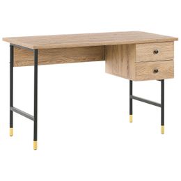 Beliani SCHREIBTISCH schwarz/heller Holzfarbton 120/60/77 cm Abilen