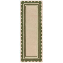 KADIMA DESIGN WOLLTEPPICH WENSUM, mit grafischem Muster mit Rahmen, Gr&uuml;n-Beige, 80 x 230 cm