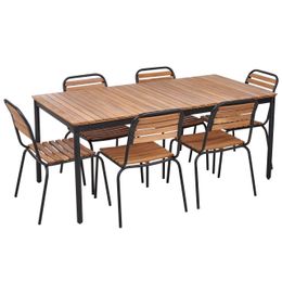 Beliani GARTENM&Ouml;BEL-SET 6-Sitzer Heller Holzfarbton Vallese
