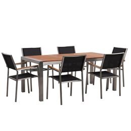 Beliani GARTENM&Ouml;BEL-SET 6-Sitzer Eukalyptusholz Textilbespannung schwarz Grosseto