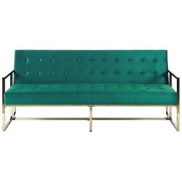 Beliani 3-SITZER-SCHLAFSOFA Samtstoff Smaragdgr&uuml;n Marstal