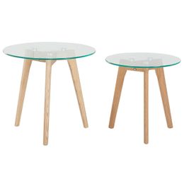 Beliani COUCHTISCH 2er-Set Rund Transparent, Hell Holz Missouri