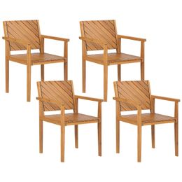Beliani GARTENSTUHL 4er-Set Akazienholz hellbraun Baratti