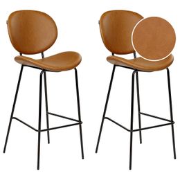 Beliani BARSTUHL 2er-Set Kunstleder goldbraun/schwarz Luana