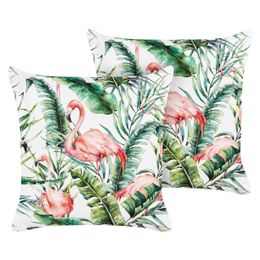 Beliani GARTENKISSEN 2er-Set Flamingomuster mehrfarbig 45/45 cm Ellera