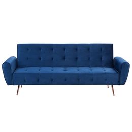 Beliani 3-SITZER-SCHLAFSOFA Samtstoff Marineblau Selnes