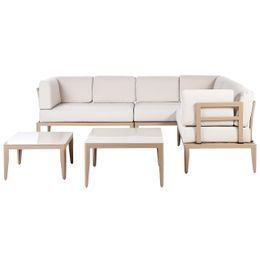Beliani LOUNGE-SET 6-Sitzer sandbeige rechtsseitig modular Auflagen hellbeige Rima III