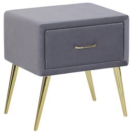 Beliani NACHTTISCH Samtstoff grau/gold 1 Schublade 38/46/49 cm Flayat