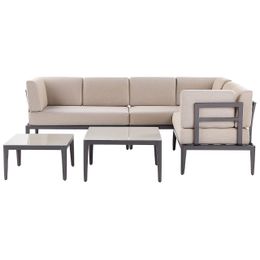 Beliani LOUNGE SET 6-Sitzer grau rechtsseitig modular Auflagen beige Rima III