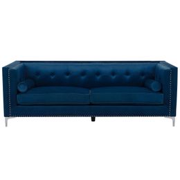 Beliani 3-SITZER-SOFA Samtstoff Marineblau Avaldsenes