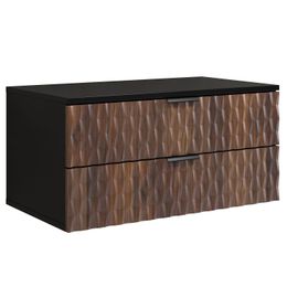 Badplaats WASCHBECKENUNTERSCHRANK Java 2 Schubladen Walnuss Braun mit Schwarz - 81 x 48 x 40 cm