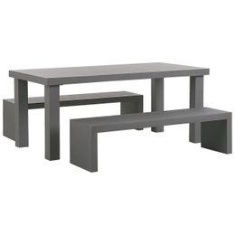 Beliani GARTENM&Ouml;BEL SET Beton grau Tisch mit 2 B&auml;nken U-Form Taranto