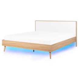 Beliani BETT mit LED 160x200 cm Heller Holzfarbton Serris