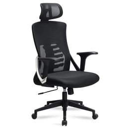 KADIMA DESIGN B&Uuml;RODREHSTUHL Schwarz Mesh mit Wippmechanik, Kopfst&uuml;tze und 4-fach Lordosenst&uuml;tze ASTRA