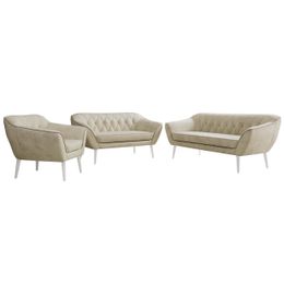 SITZGARNITUR PIRS 3+2+1 - Beige Velvet - Wei&szlig;e Beine