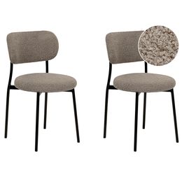 Beliani ESSZIMMERSTUHL 2er-Set Boucl&eacute; taupe/schwarz Casey