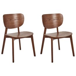 Beliani ESSZIMMERSTUHL 2er-Set Holz Dunkelbraun Overly